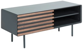 Černý lakovaný TV stolek Kave Home Kesia 120 x 45 cm s ořechovým dekorem