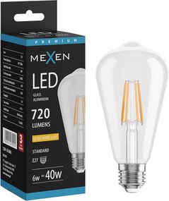 Mexen Vintis, LED filamentová žárovka E27, ST64, 6 W, teplá bílá 2200K, čirá, L152-E27-0622-00