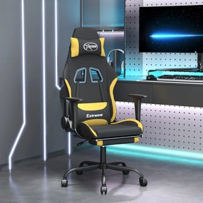 Herní židle s podnožkou černá a žlutá textil 3143726