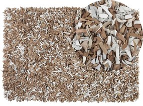 Kožený koberec 140 x 200 cm hnědá/šedá MUT Beliani
