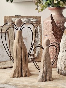Hnědá dekorace dřevěná figurka anděl Angel Rustic L - 14*4*26 cm