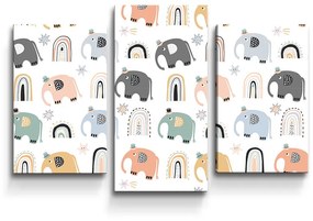 Sablio Obraz - 3-dílný Animovaní sloni - 75x50 cm