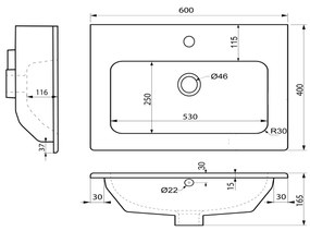 Sapho, PRACTICO nábytkové umyvadlo 60x40 cm, 44060
