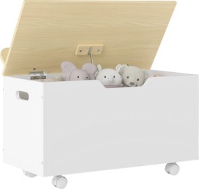 AIYAPLAY dětský box na hračky s kolečky, sklápěcí víko s bezpečnostním pantem, design mraků, bílá a přírodní
