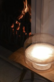 Designová stolní lampa Brokis Macaron S, PC1038 Barva skla: Šedá kouřová - transparentní sklo, Základna: Onyx medový (CSFB1576), Disk: Onyx medový (CSOP1533)