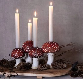 Červeno-bílý svícen na úzké svíčky muchomůrky Mushroom - 30*17*17 cm