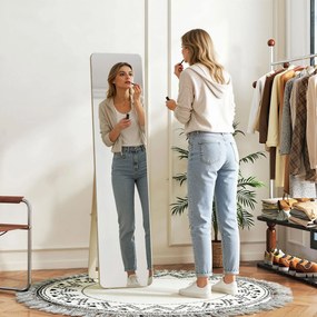 HOMCOM stojací a nástěnné zrcadlo obdélníkové, rozměry 37D x 43Š x 156V cm, přírodní dřevo