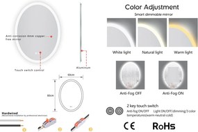Erga Paola, oválné LED zrcadlo 60x80cm, 2070 lm, 3 barvy světla, přední a zadní osvětlení, ERG-V01-302-6080-00