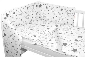 Baby Nellys 3-dílná sada - mantinel s povlečením - Šedé hvězdy a hvězdičky - bílý Velikost povlečení: 135x100