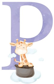 Abeceda písmena se žirafou - Obraz, Plakát Velikost: A3 - 29,7x42 cm, Volba rámu: bez rámu, Písmeno: P