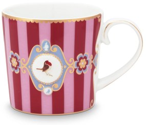 Pip Studio Love Birds Medallion Stripes hrnek 165ml, červeno-růžový (malý hrnek 165ml)