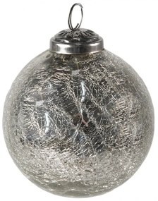 Stříbrná vánoční skleněná ozdoba koule s popraskanou strukturou – 9x10 cm