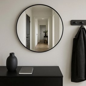 Kulaté zrcadlo NOOR, kovový rám, černá barva, Ø 80 cm