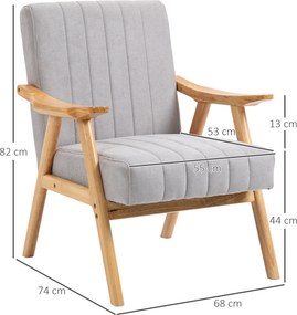 Křeslo HOMCOM Čalouněné křeslo s područkami Křeslo do obývacího pokoje Relaxační křeslo Scandi design Nohy z gumového dřeva Světle šedá barva do obýv…