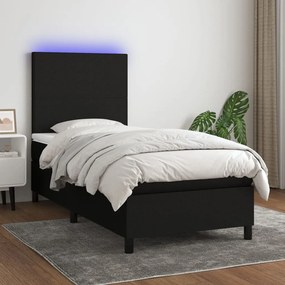 Box spring postel s matrací a LED černá 100x200 cm textil 3134695
