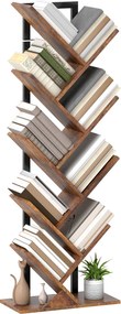 HOMCOM 9patrová stromová knihovna, průmyslový úložný nábytek s ocelovým rámem, 50x24x136 cm, rustikální hnědá