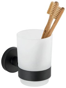 Matně černý nástěnný skleněný kelímek na zubní kartáčky Bosio – Wenko