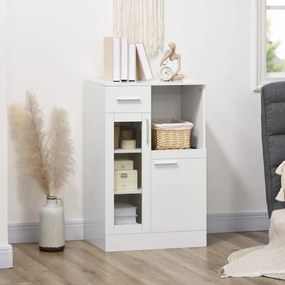 HOMCOM Moderní Jídelní Skříňka s Skříňkami a Zásuvkou, Úsporná Kuchyňská Skříň z Dřeva a Skla 60x40x95cm, Bílá