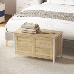 HOMCOM úložný truhla do ložnice 95 L s víkem, úložná lavice s bezpečnostními panty 80x40x50 cm dub