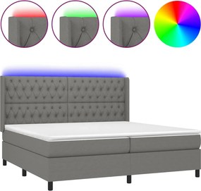 Box spring postel s matrací a LED tmavě šedá 200x200 cm textil 3138582