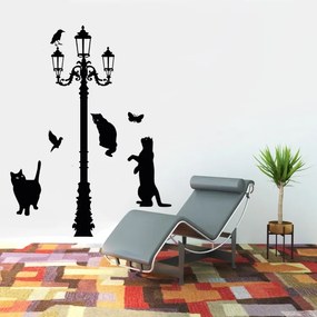 Kočky pod lampou - vinylová samolepka na zeď Výška lampy 100cm