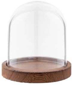 Skleněný poklop s dřevěným podnosem - Ø 10*15 cm