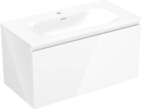 Mexen Orio, koupelnová skříňka 90 cm s umyvadlem Vela, 1 zásuvka, bílá lesklá, 91A10-09047-1-BF00-W23M00