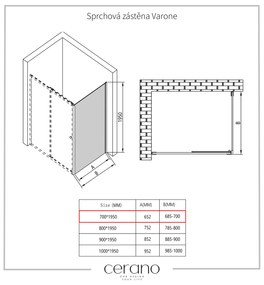 CERANO - Sprchový kout Varone L/P - černá matná, transparentní sklo - 120x70 cm - posuvný