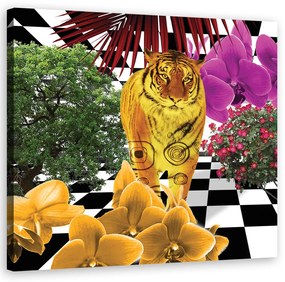 Obraz na plátně, Barevný tygr - 30x30 cm