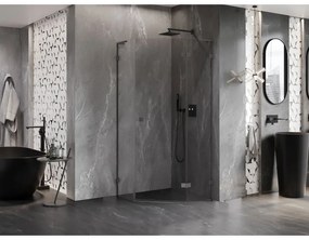 Mexen Lunar, L pětiúhelníkový sprchový kout s pravým sklonem 80 x 80 cm, 8mm čiré sklo, grafitový profil, 831L-080P-080L-95-00-P