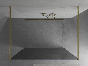 Mexen Kioto, průchozí sprchová zástěna 110 x 200 cm, 8mm šedé sklo, 2x zlatá stabilizační rozpěra, 800-110-002-50-40