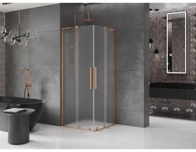 Mexen Velar L Duo, sprchový kout s posuvnými dveřmi 100 x 100 cm, 8mm sklo námraza, měděná matná, 871-100-100-02-33-65