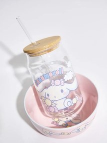 Sinsay - Skleněný hrnek s bambusovým víčkem a brčkem Cinnamoroll - vícebarevná
