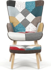 Křeslo ušák AK-305B PW2, vícebarevná, látka (68 x 75) cm patchwork