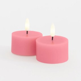 Sada LED čajové svíčky na baterie Sille Tealight, Ø 6 × 3,4 cm, starorůžová, z pravého vosku, balení 2 ks