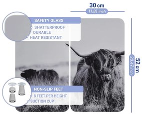 Kryty na sporák v sadě 2 ks z tvrzeného skla 30x52 cm Universal Highland Cattle – Wenko