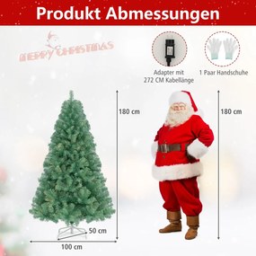 Costway 180 cm Umělý vánoční stromek s osvětlením Vánoční stromeček s teplými
