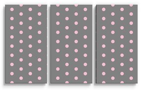 Sablio Obraz - 3-dílný Růžové puntíky na šedé - 120x80 cm