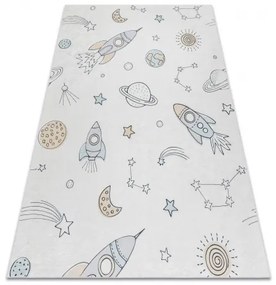 Dywany Luszczow Dětský kusový koberec BAMBINO 1278 pratelný Vesmírná raketa, protiskluz, krém Rozměr koberce: 140 x 190 cm