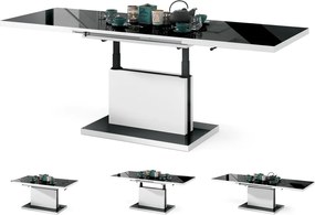 ASTON černý lesk/bílý, rozkládací, zvedací konferenční stůl, stolek, černobílý