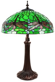 Zelená stolní lampa Tiffany s vážkami Vie green - Ø 41*57 cm E27/max 2*40W
