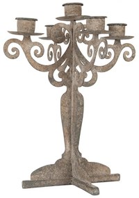 Šedý antik kovový svícen na 5 úzkých svíček Triento - 15*15*26 cm