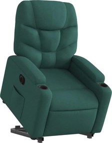 Elektrické zvedací polohovací křeslo tmavě zelené textil 3204626