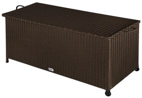 Polyratanový úložný box hnědý 122 x 56 x 61cm s rukojeťmi a kolečky