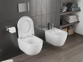 Mexen Carmen, závěsná WC mísa 490x365x340 mm, Rimless Tornádo + WC sedátko z duroplastu, bílá lesklá, 30880200T