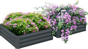 Outsunny 2-dílný vyvýšený záhon z oceli, studený rám pro rostliny, zahradní box na bylinky 100x100x30cm pro zahradu, balkon, terasu, záhon pro květiny