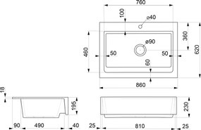 Sapho Arya kuchyňský keramický dřez s otvorem pro baterii 86 x 62 cm bílá 50186