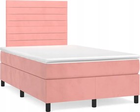 Box Spring Postel S Matrací Samet Růžová vodorovné pruhy 120 x 190 cm