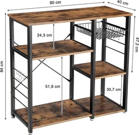 Kuchyňský regál s výsuvným košem TAYLOR 84x90 cm, rustikálně hnědý