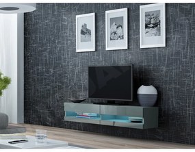 TV stolek Zigo New 140, Osvětlení: osvětlení LED - bílé, Barva: šedá / šedá lesk